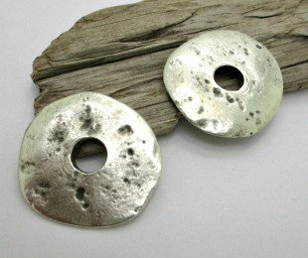 Large, Hammered Silver Pewter Disc Pendant, Mykonos Pewter Pendant ...