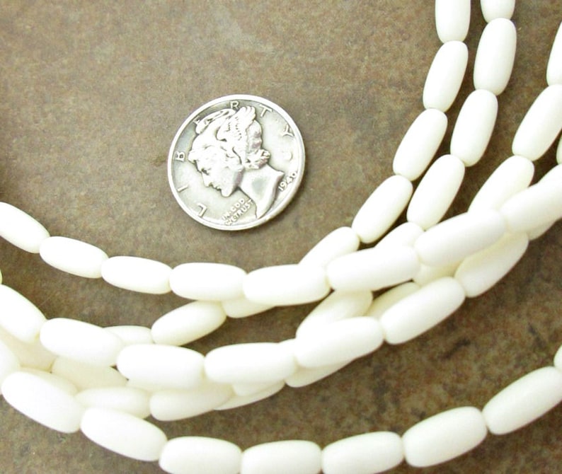 White Bone Rice Beads, Natural Bead, White Oval Bead, 9x4mm (15 1/2 ...