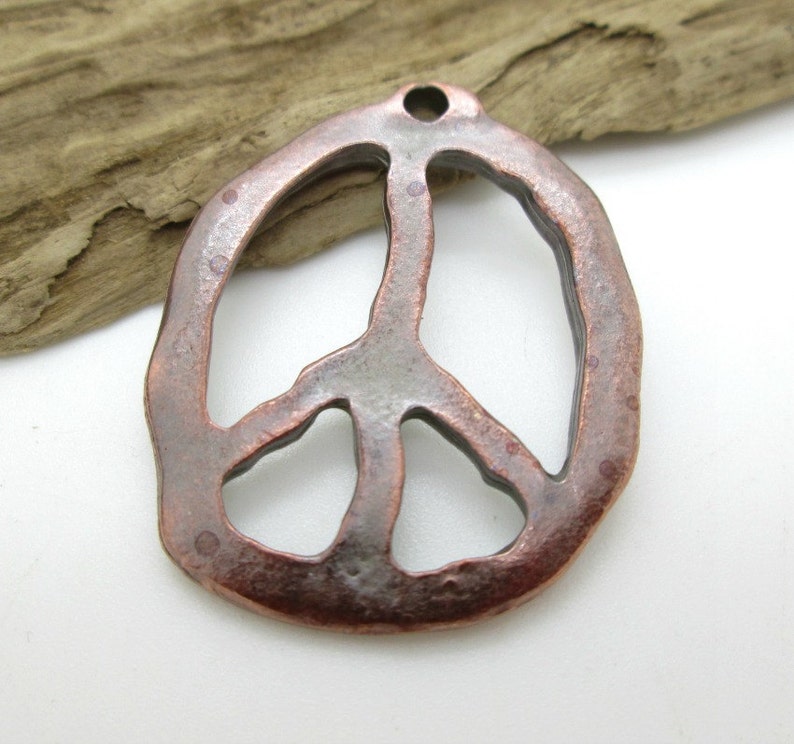 Rustic Copper Peace Sign Pendant, Mykonos Copper Pendant, Peace Pendant ...