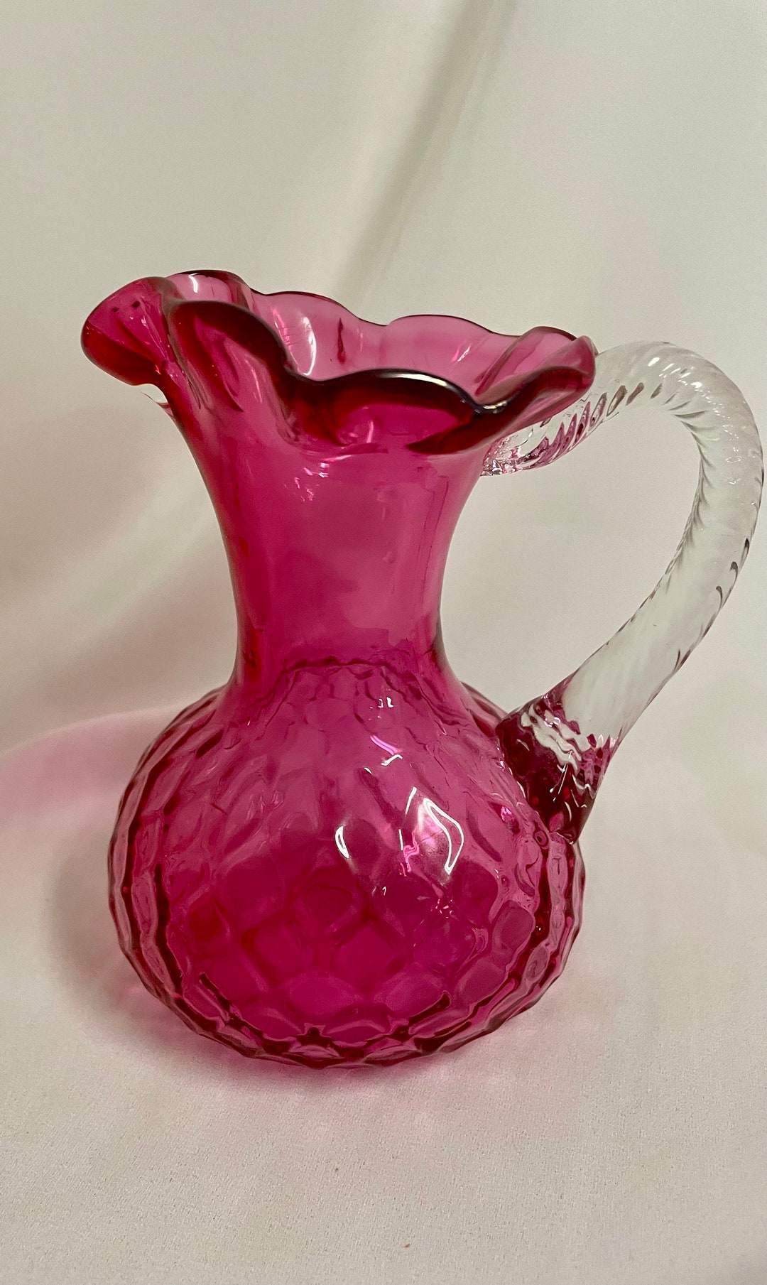 Vintage Pilgrim Glass Cranberry Glass Small Pitcher or Vase Quilted ...