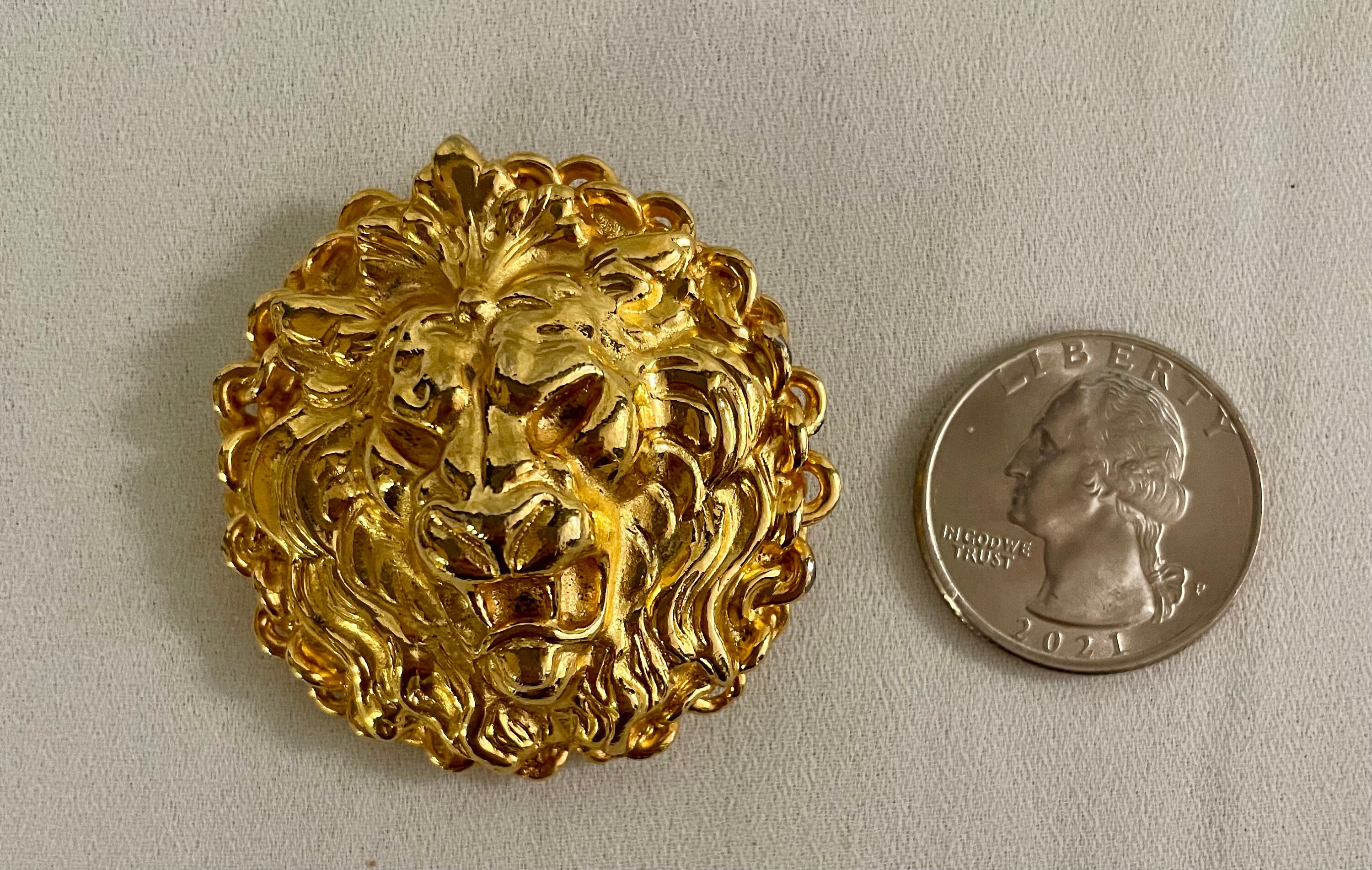 1980s Ann Klein Gold Tone Roaring Lion Lion Head Pin Brooch High Relief ...