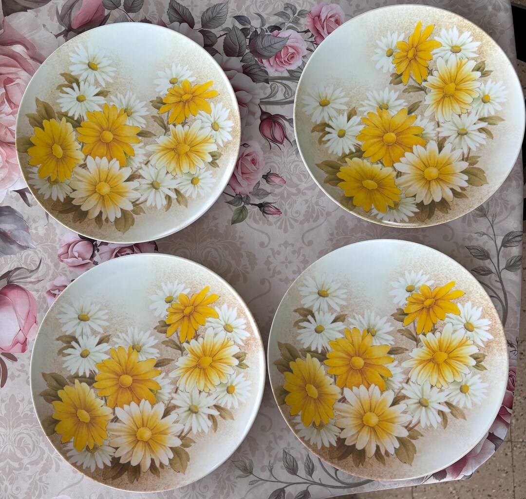 Set of 4 Melamine Dinner Plates Vintage 1970s Cheerful Daisy Pattern - Etsy