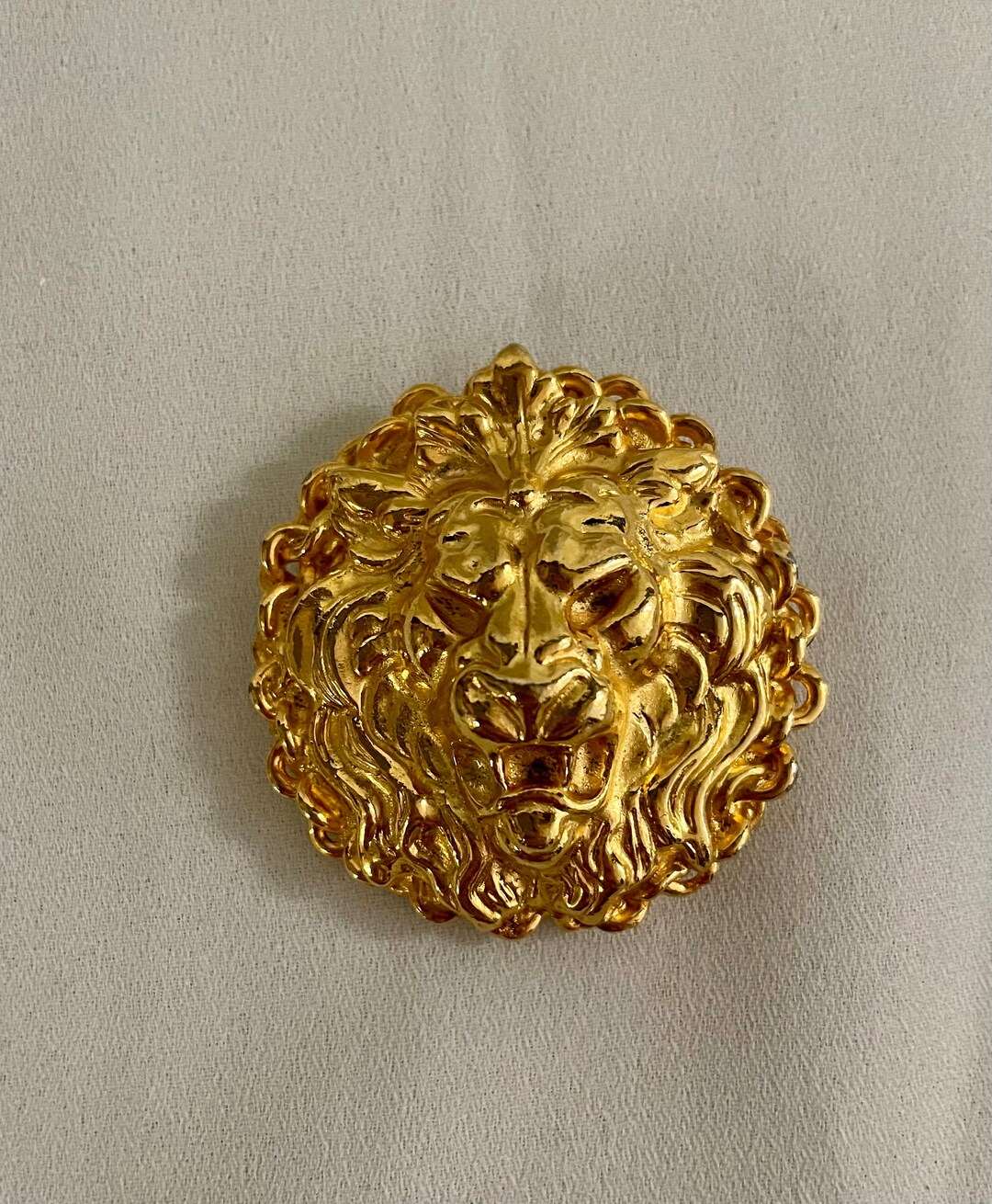 1980s Ann Klein Gold Tone Roaring Lion Lion Head Pin Brooch High Relief ...