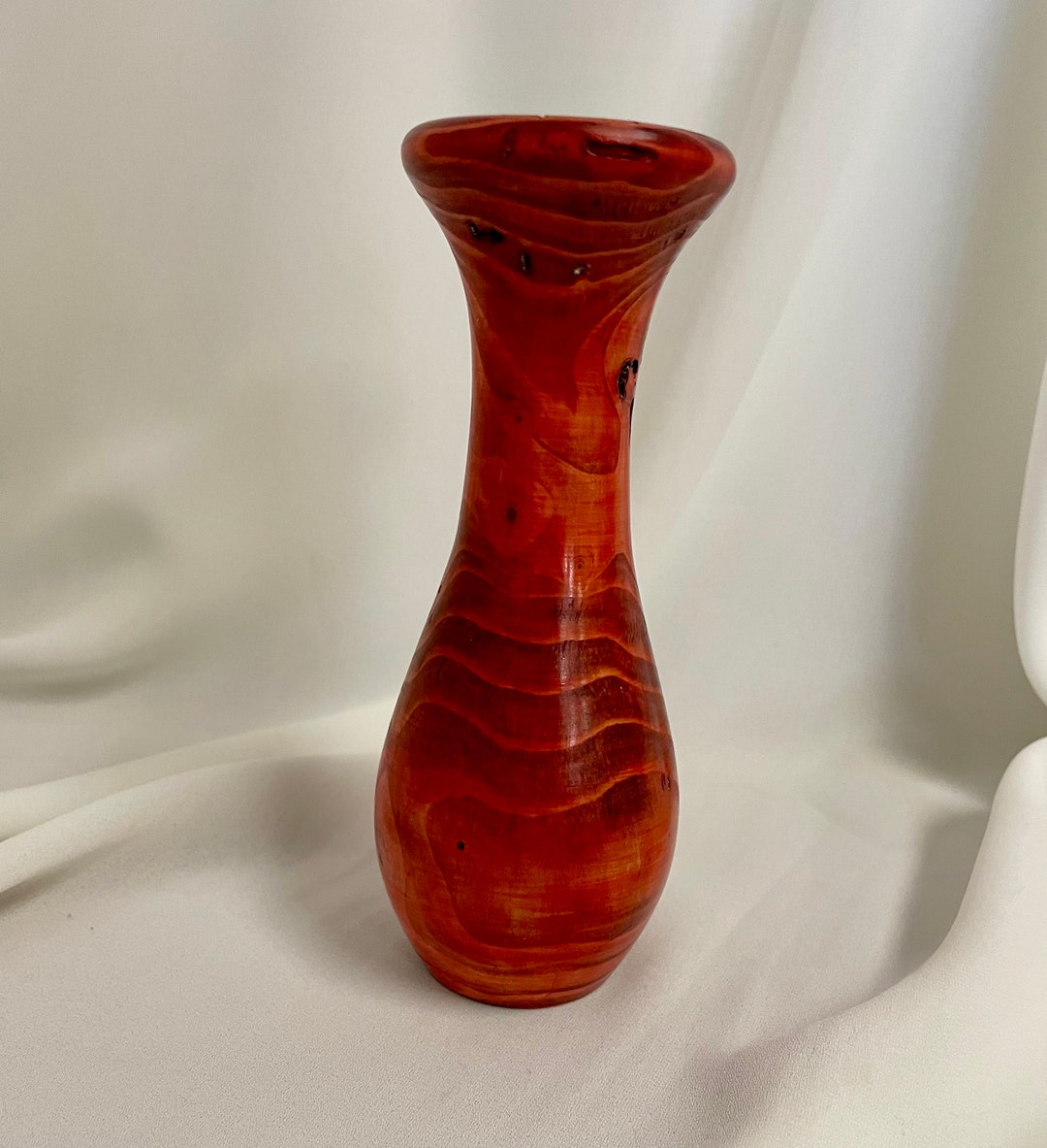 Hand Turned Vase Salvaged Upcycled Wood Vase Twig Dried Flower Vase Red ...