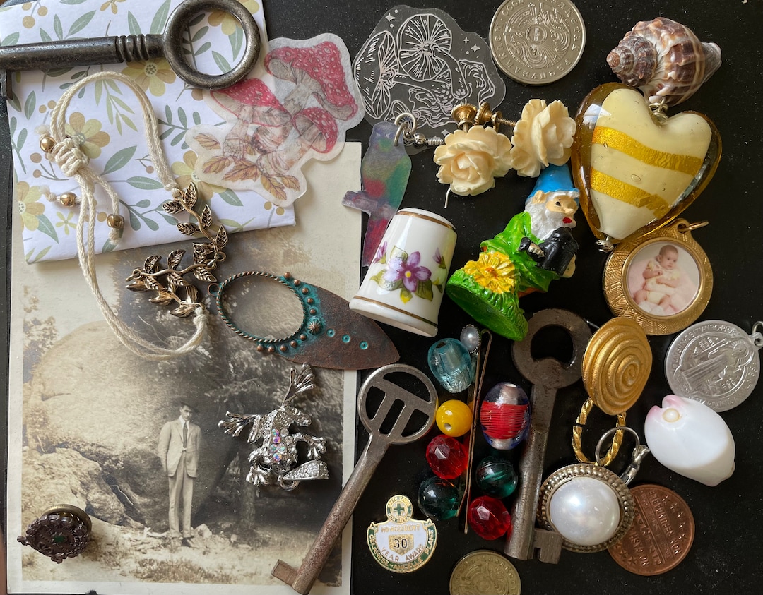 Vintage Miniatures Mystery Bag: Beads, Charms, Trinkets for Assemblage ...