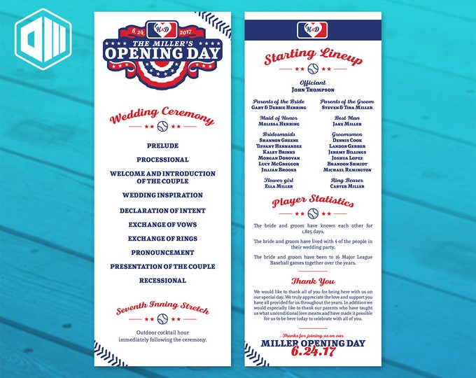 Baseball Lineup Wedding Program Printable Digital File - Etsy