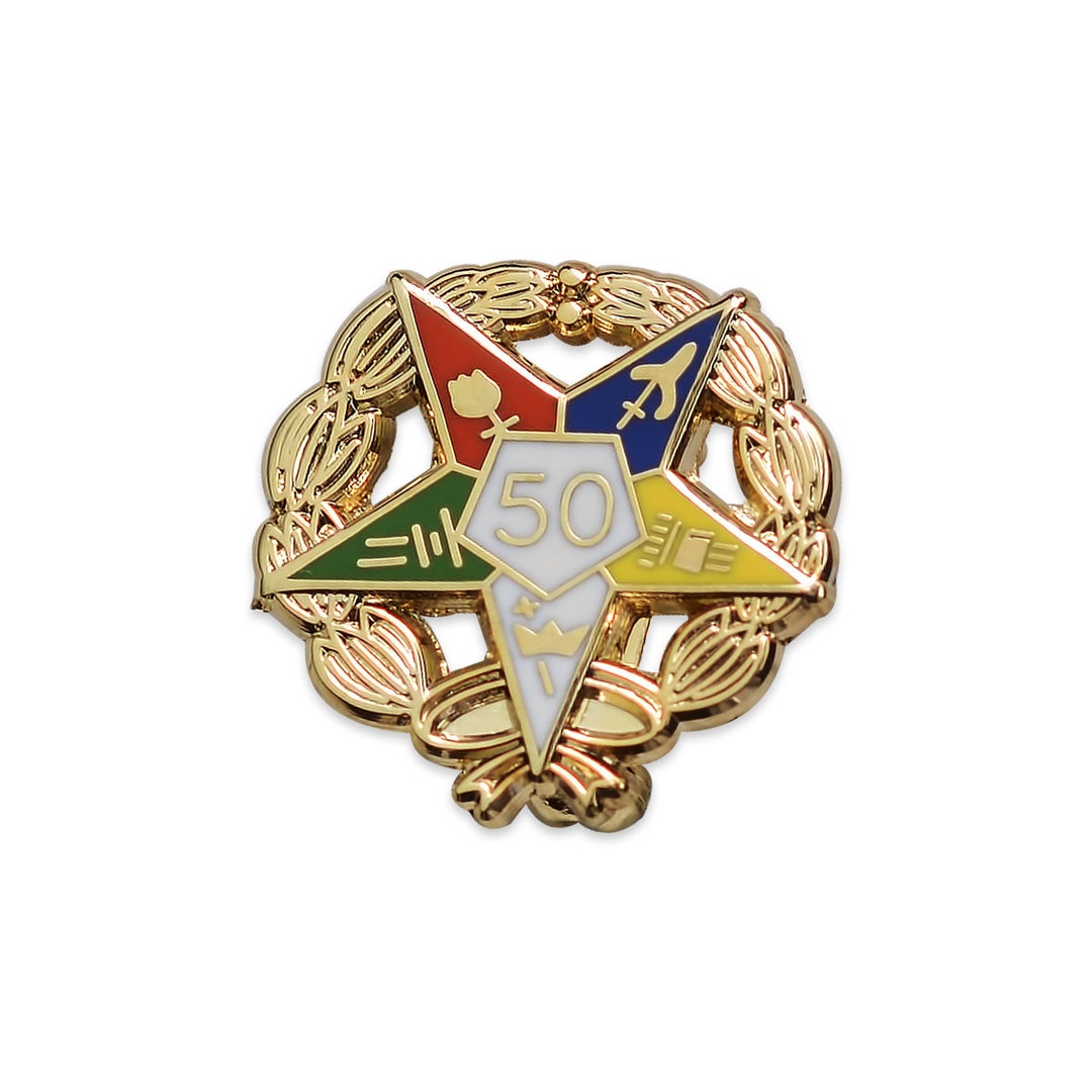 Order of the Eastern Star 50 Year Masonic Lapel Pin gold & White3/4 ...