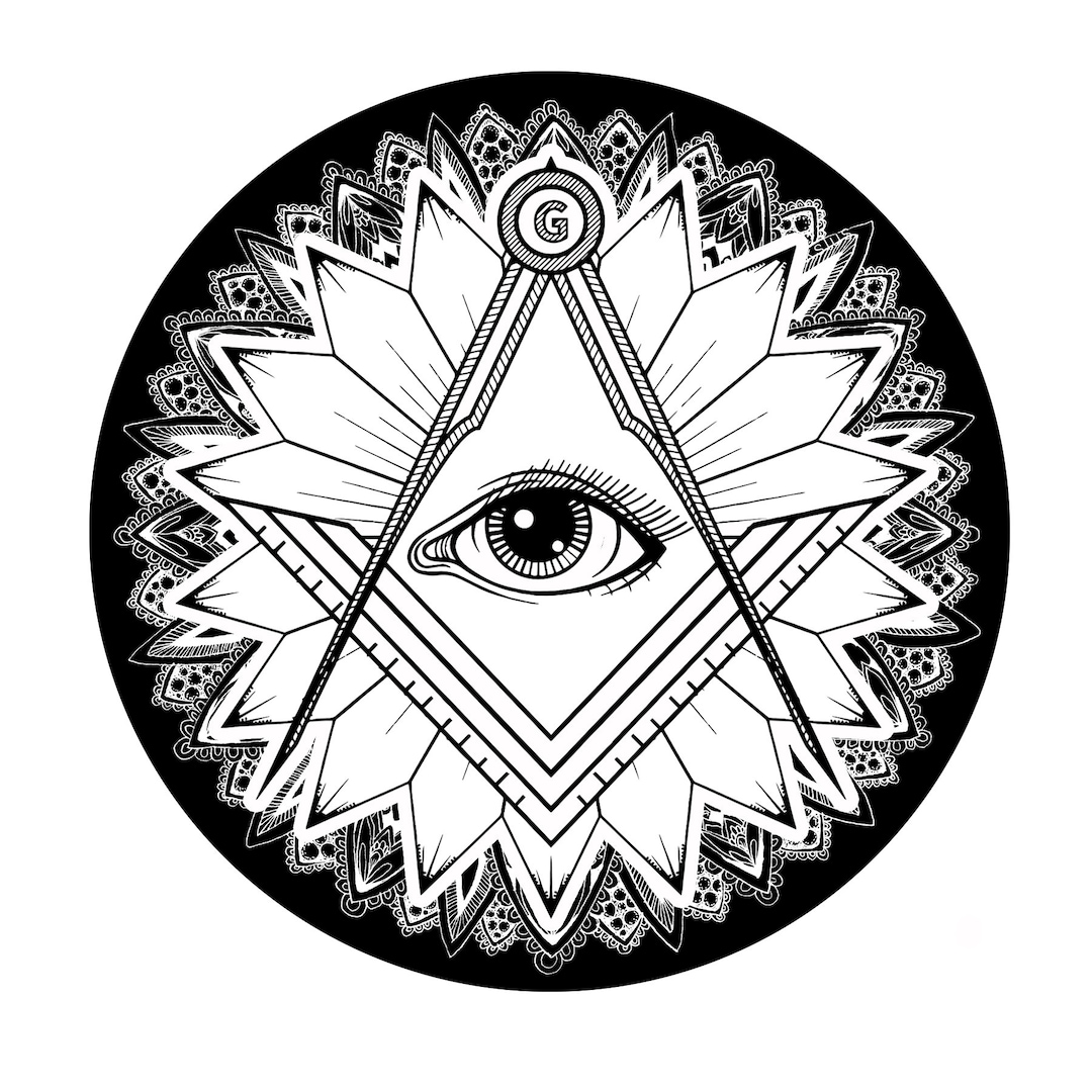 Floral All Seeing Eye Square & Compass Round Masonic Bumper Sticker 5 ...