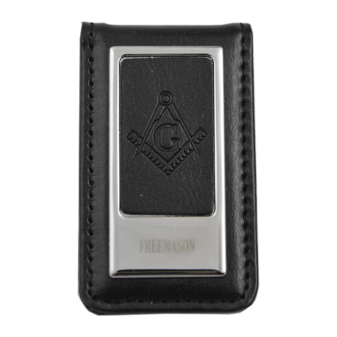 Black Leather Square & Compass Masonic Money Clip silver3 Tall TME-JWL ...