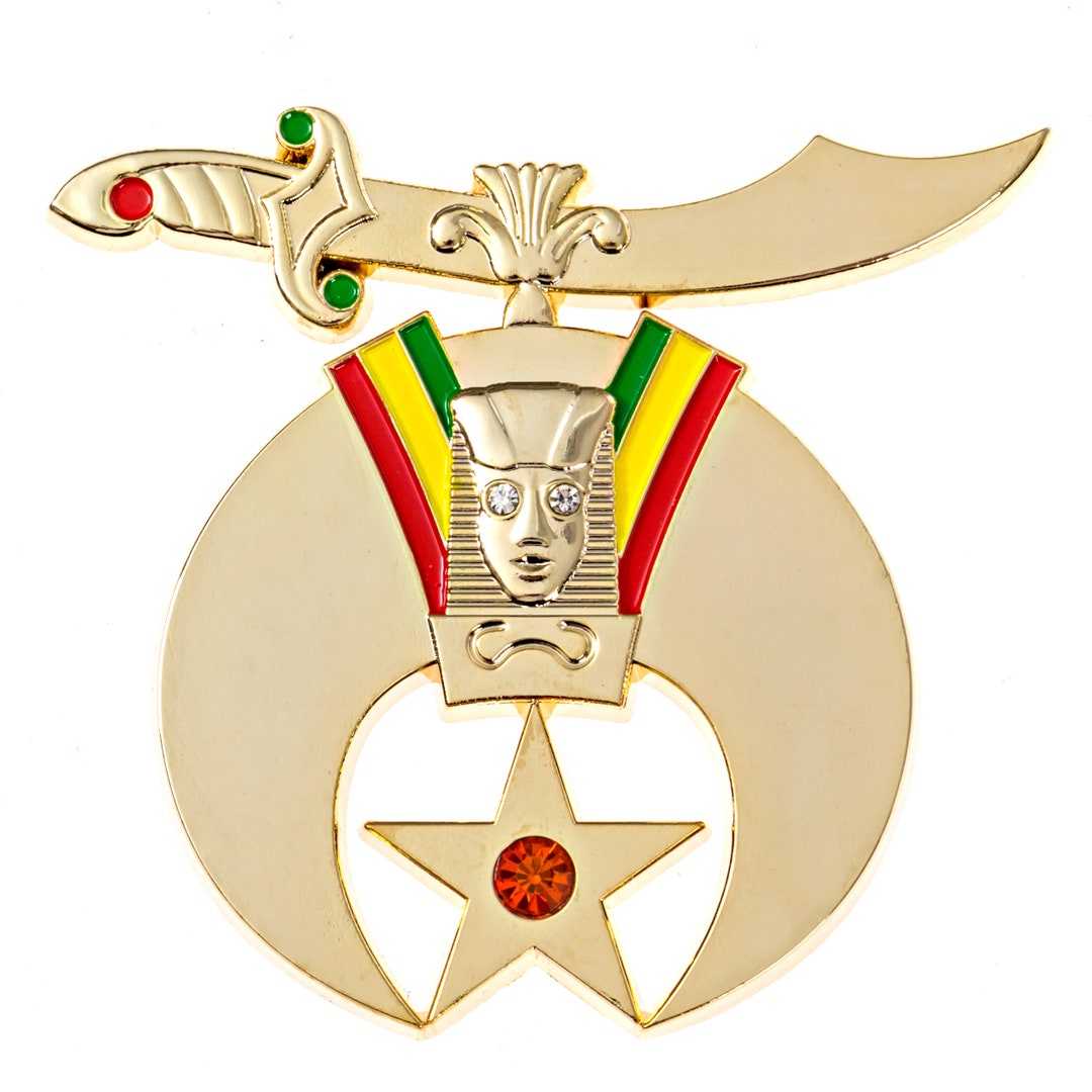 Shriner With Rhinestone Masonic Auto Emblem gold/color3'' Wide TME-EMB ...