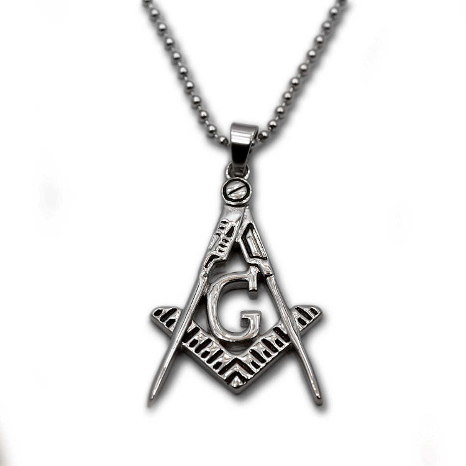 Square & Compass Masonic Necklace silver and Black2 | Etsy