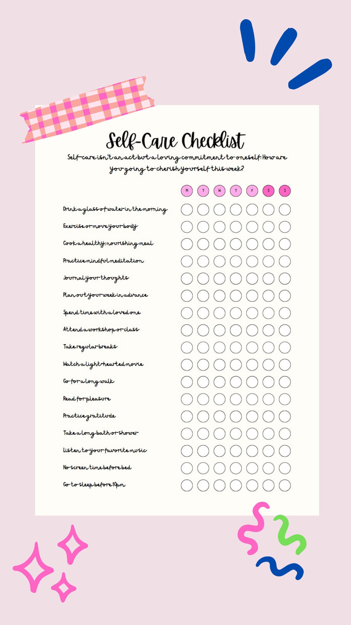 Self Care Checklist - Etsy