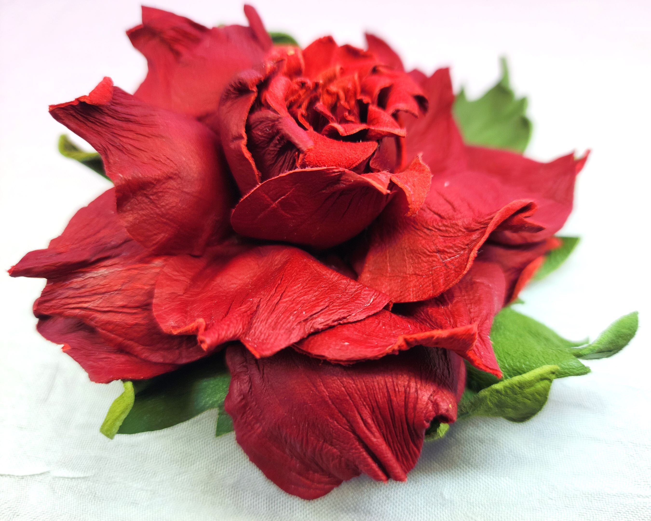 Red Fantasy Rose Flower Leather Brooch. - Etsy