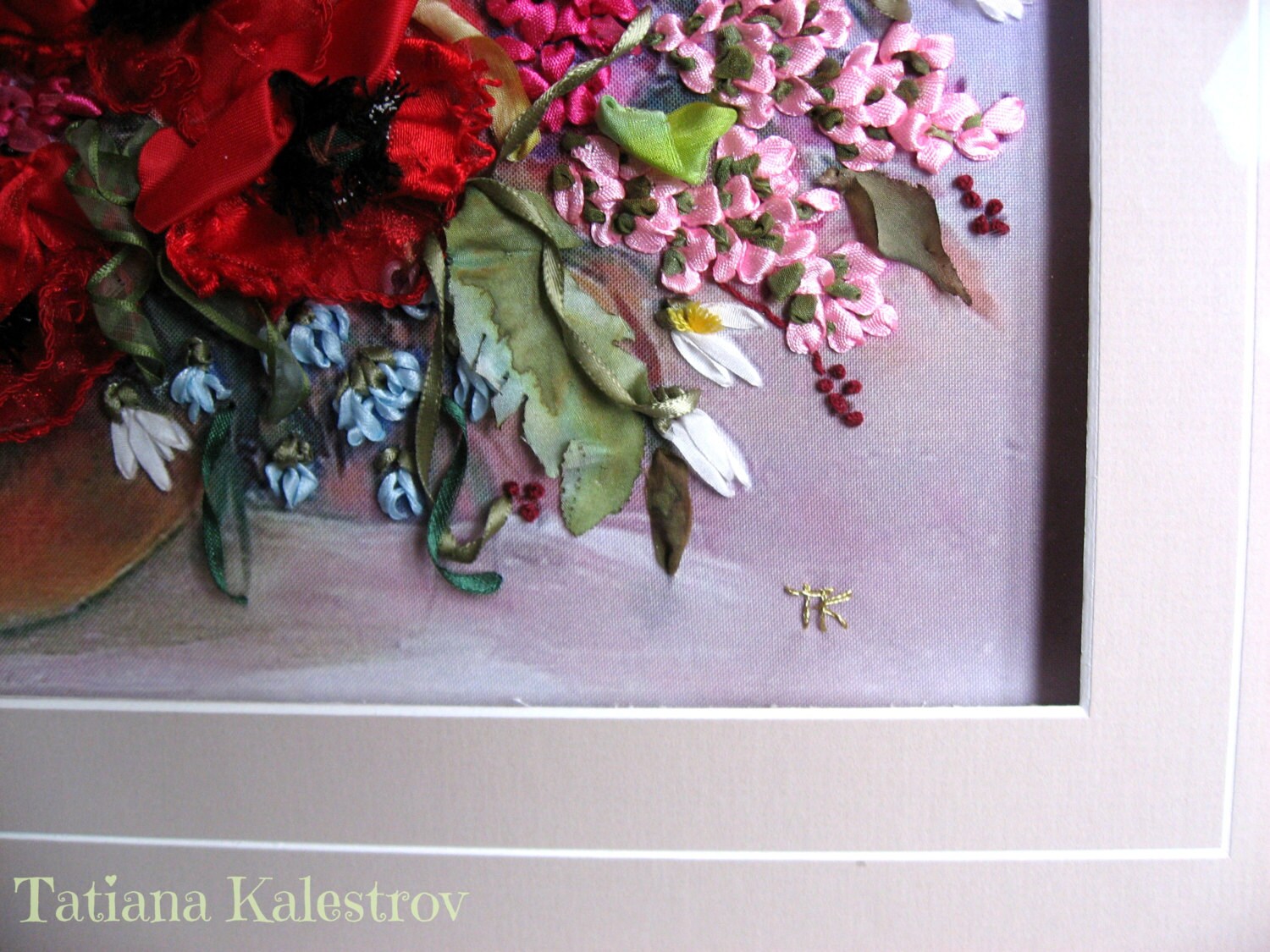 Silk Ribbon Embroidery Artwork "poppy Flowers in Vase" - Etsy