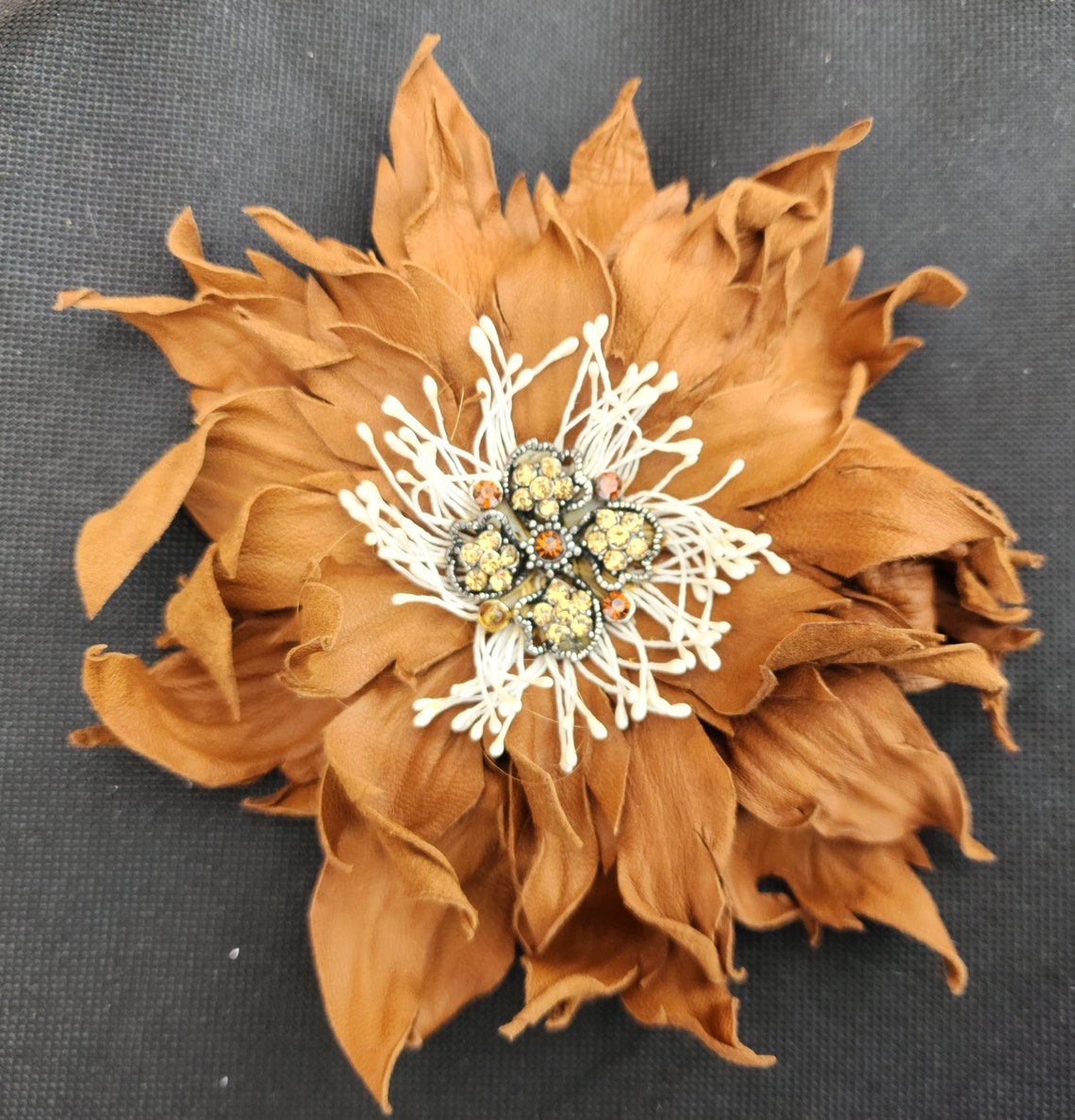 Brown Fantasy Flower Leather Brooch. - Etsy