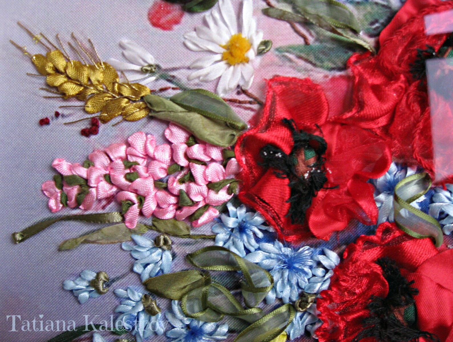 Silk Ribbon Embroidery Artwork "poppy Flowers in Vase" - Etsy