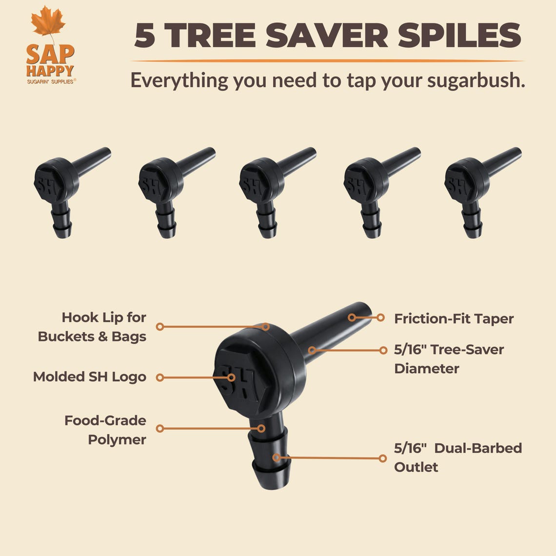 Maple Sap Spiles, 5/16" Ecolo Taps for Maple Trees, Maple Syrup Spile ...