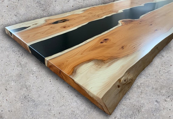 Live Edge NOW SOLD Yew Timber Slab With Black Resin River Wall Art Bar Top Counter Top Timber Sculpture Art Table Top Etsy