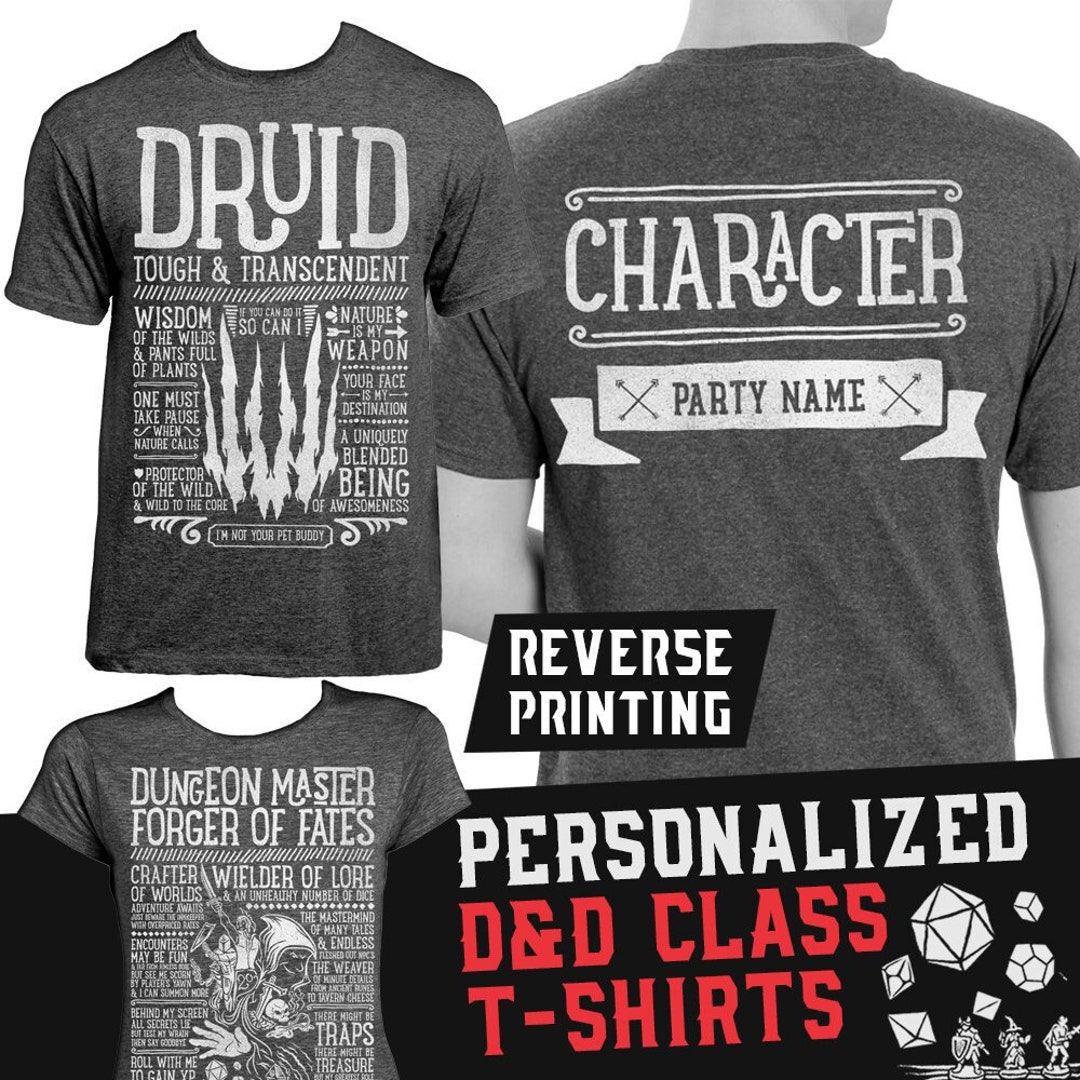 D&D Dungeons and Dragons Personalized T-shirt - Any Class, Character ...