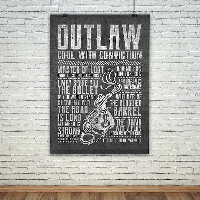 OUTLAW Poster - 'wild West' Collection - Multiple Size Available - B&W ...