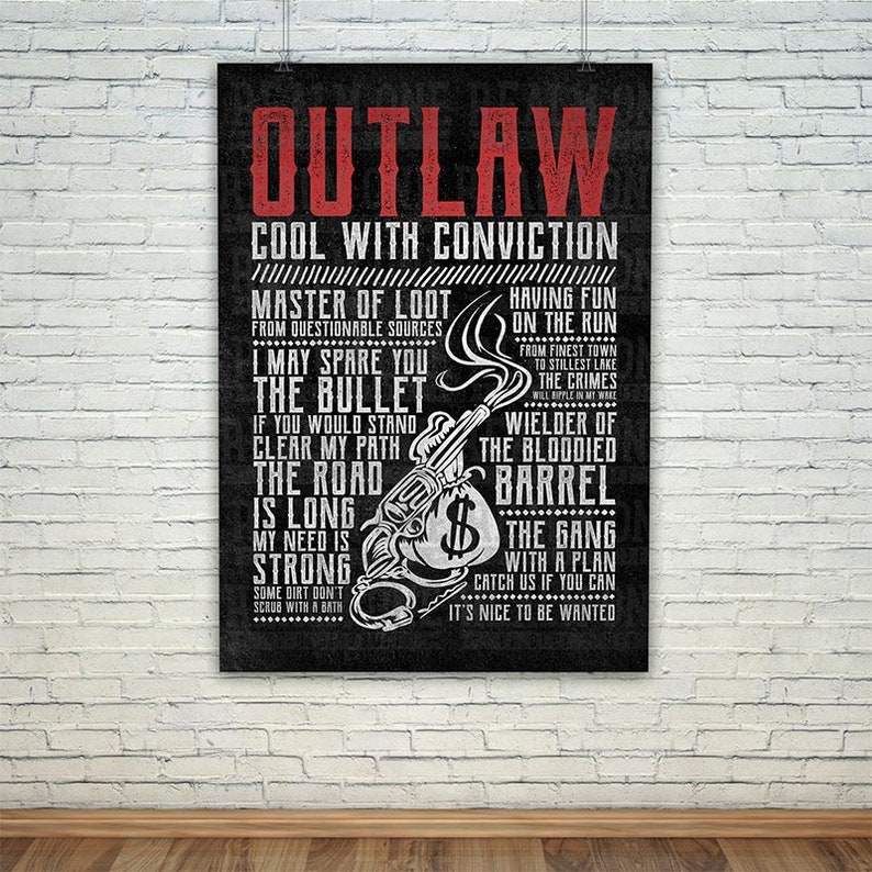 OUTLAW Poster - 'wild West' Collection - Multiple Size Available - B&W ...