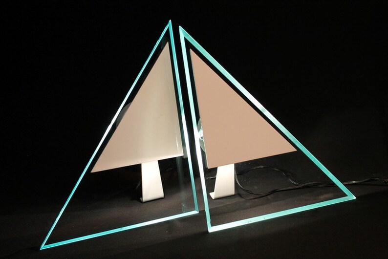 2 BEDSIDE 1980 TABLE LAMP Halogen Thick Glass Triangle Vintage - Etsy