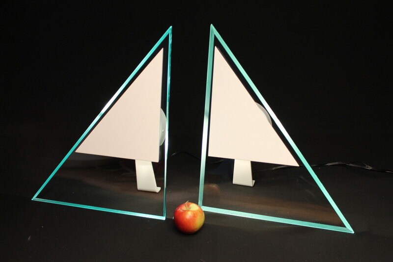 2 BEDSIDE 1980 TABLE LAMP Halogen Thick Glass Triangle Vintage - Etsy