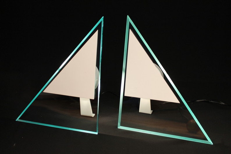 2 BEDSIDE 1980 TABLE LAMP Halogen Thick Glass Triangle Vintage - Etsy