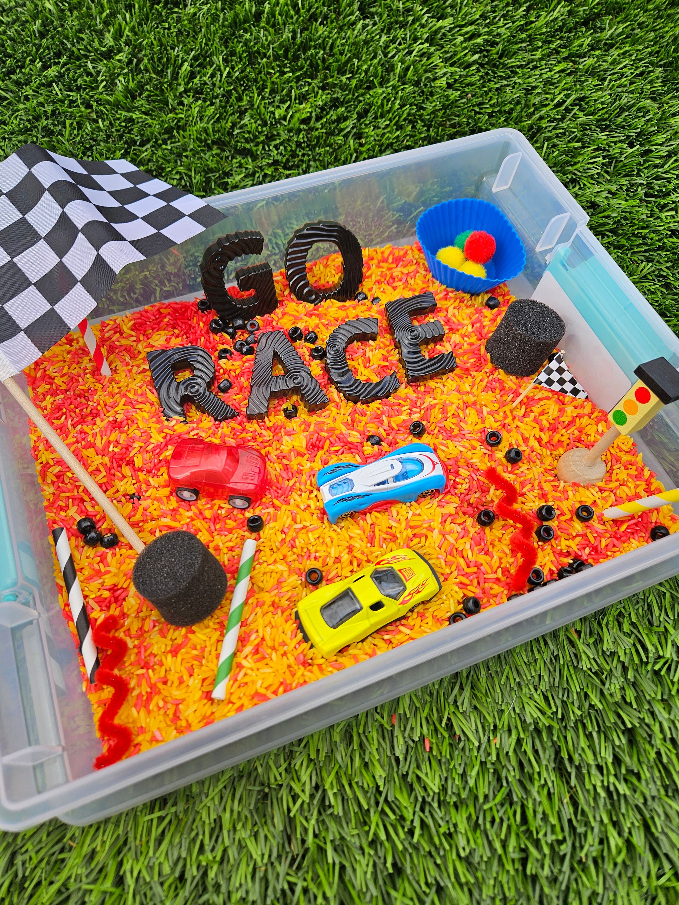 Speed Racer Sensory Bin, Race Car Sensory Bin, Car Sensory Bin, Car ...