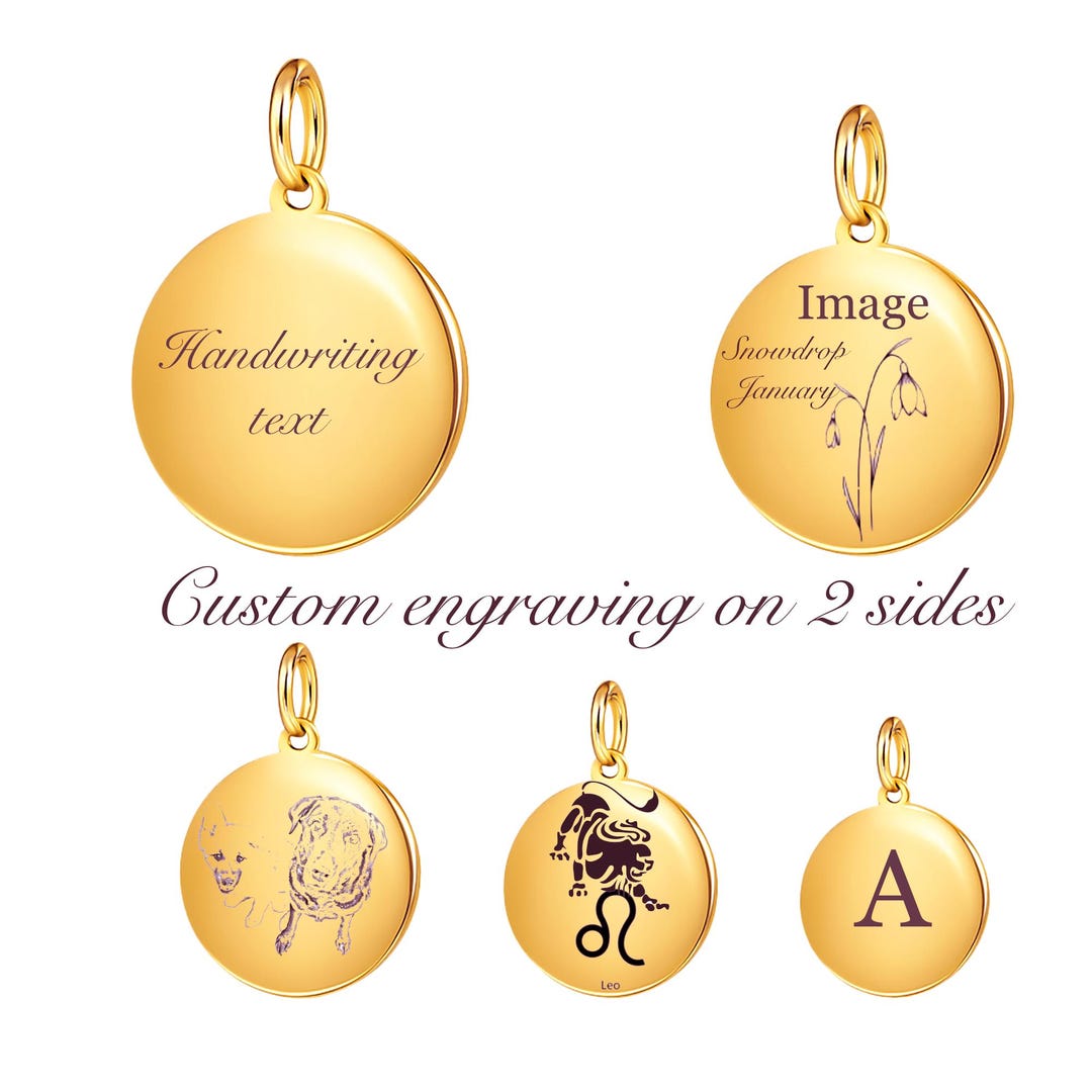 Gold Pendant Custom Engraved , Personalised Photo/text Charm Necklace ...