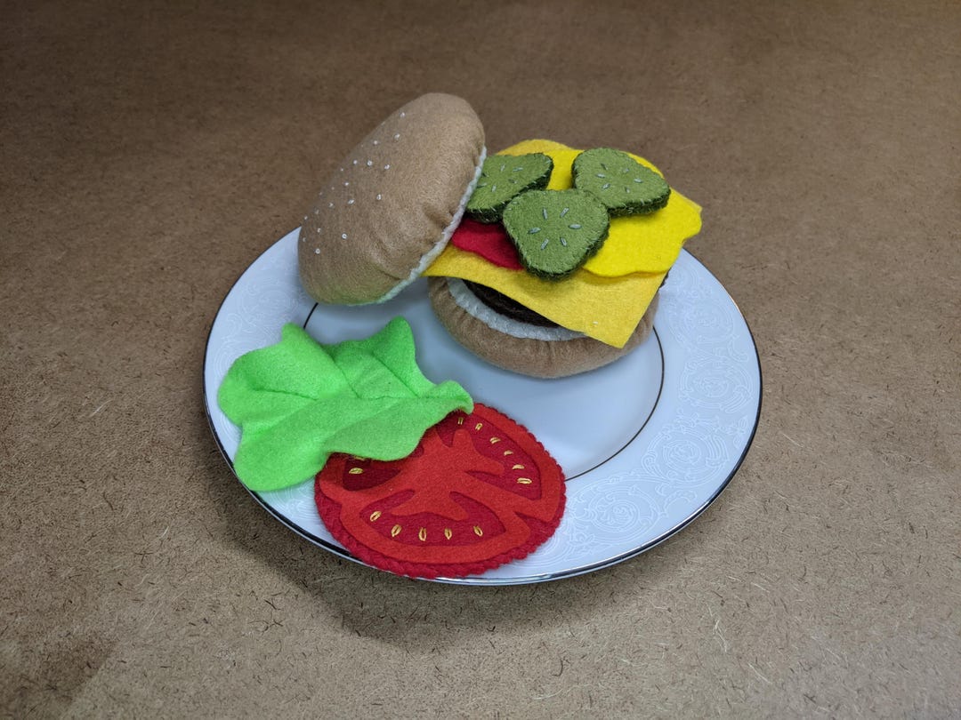 Felt Cheeseburger With Toppings, Hamburger, Pickles, Cheese, Pretend ...