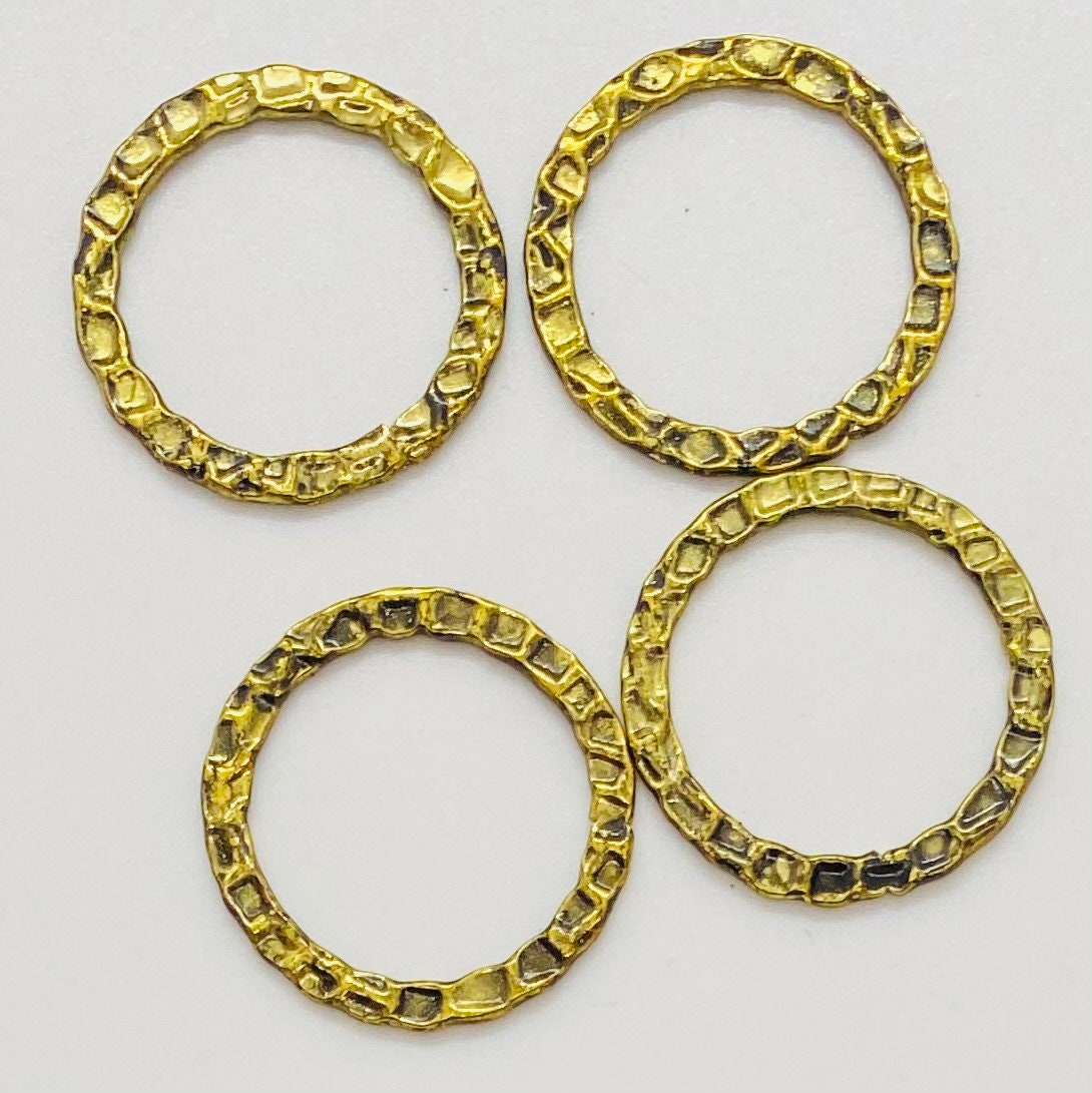 Antique Gold-plated Steel Link, 25mm Double-sided Hammered Flat Open ...