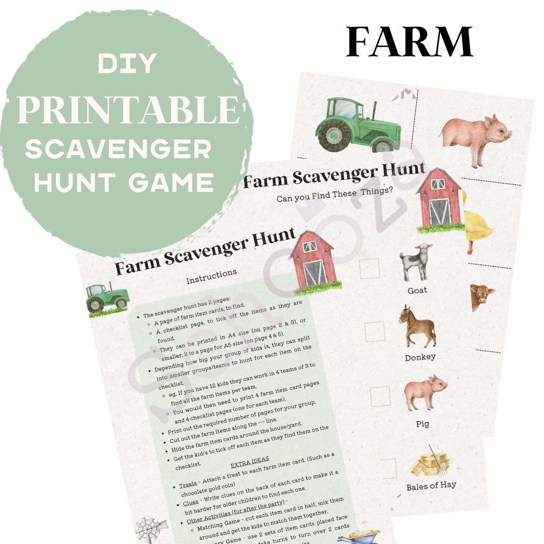 Farm Scavenger Hunt for Kids on the Farm Birthday Party Printable Game ...