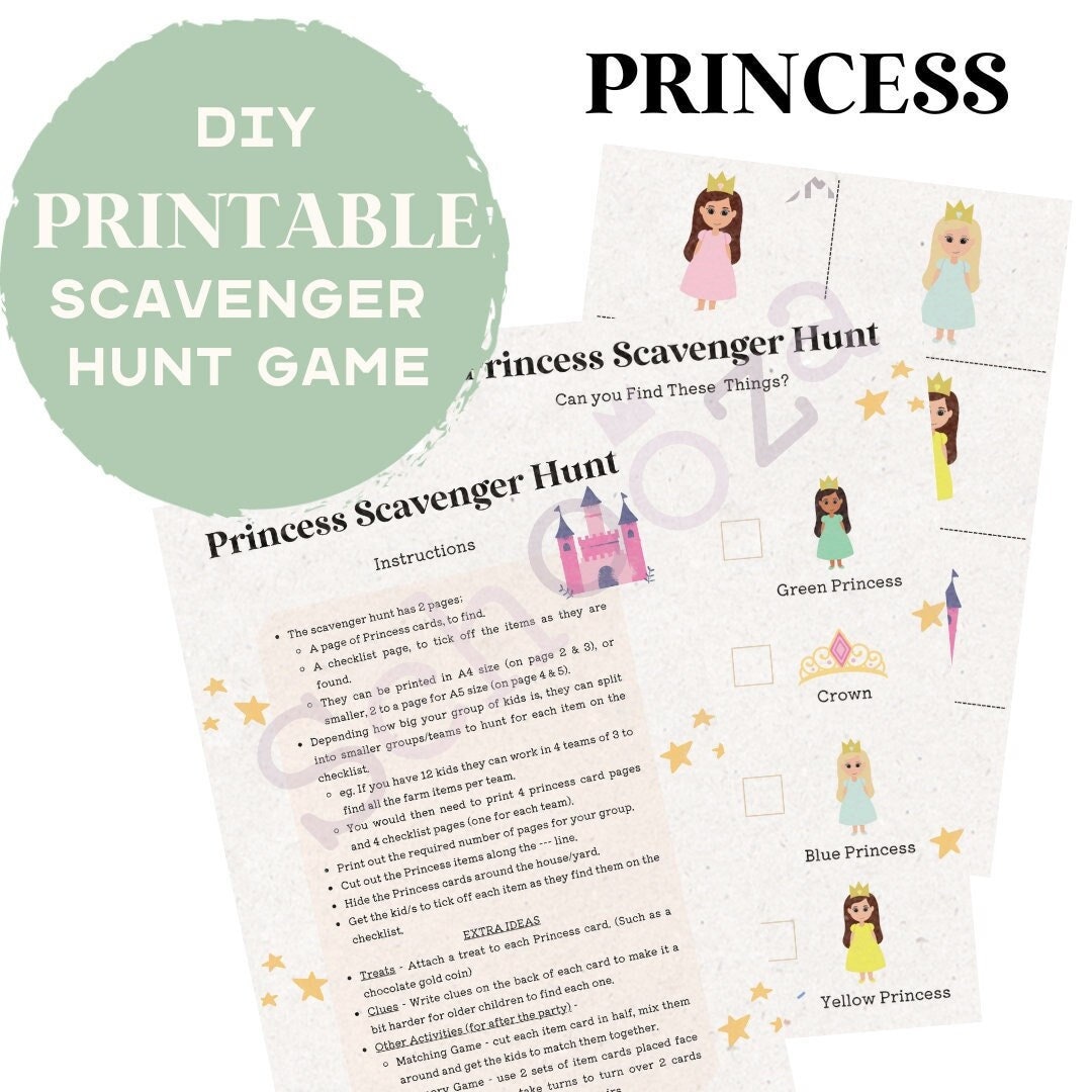 Princess Scavenger Hunt Party Printable Game -princess Treasure Hunt ...