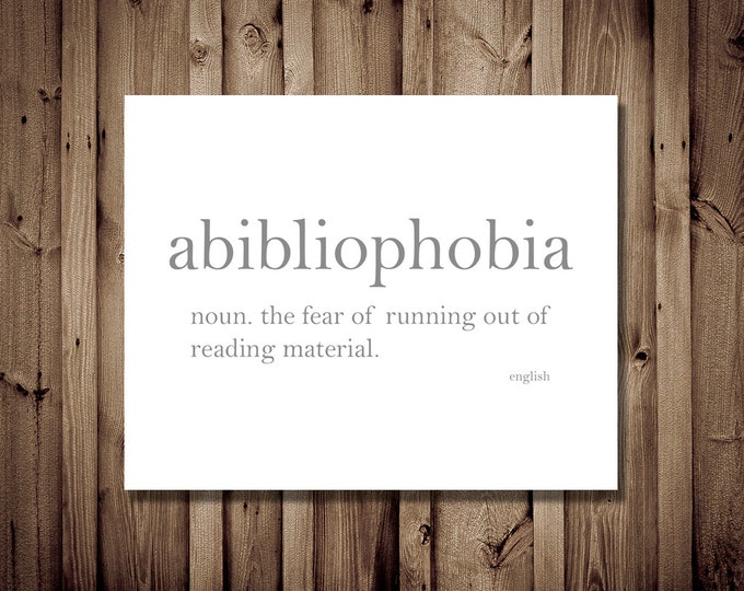 Abibliophobia Fear of Running Out of Books Dictionary Art - Etsy