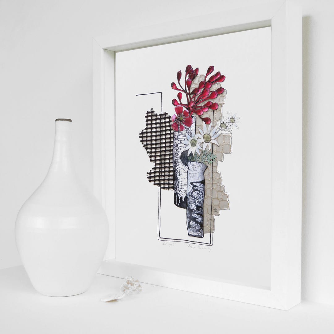 Original One-off Small Collage Wall Art of Pink Australian Gum Blossom ...