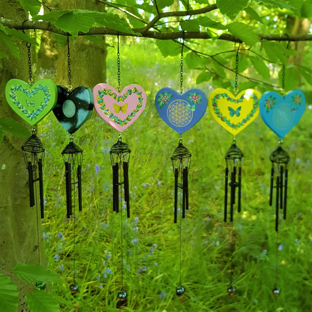 Wind Chimes Handpainted Wood Hearts - Etsy
