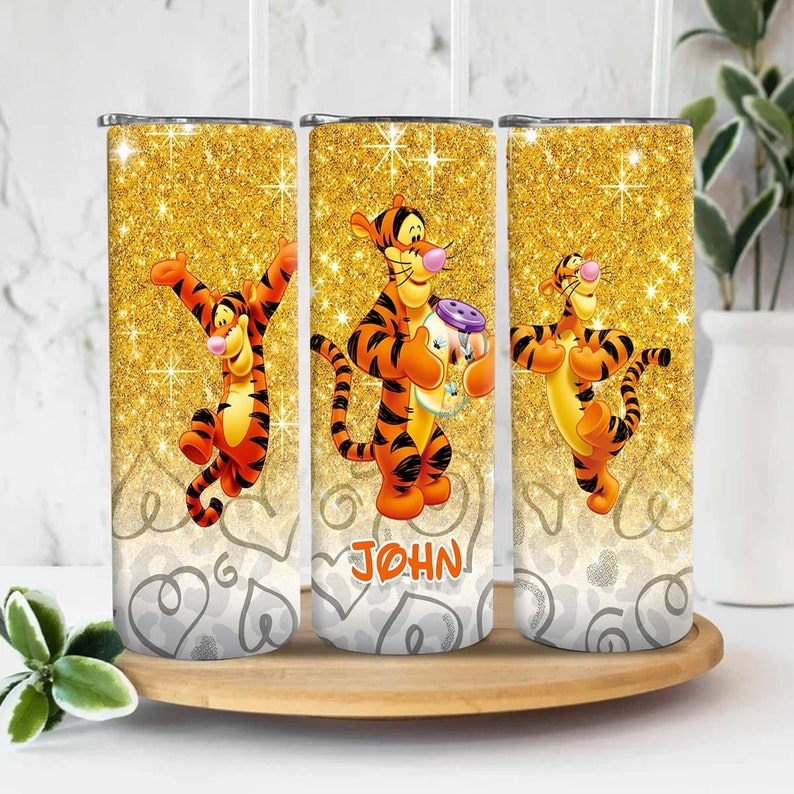 Custom Name Tigger 3D 20oz Skinny Tumbler, Cartoon Tumbler, Movie ...