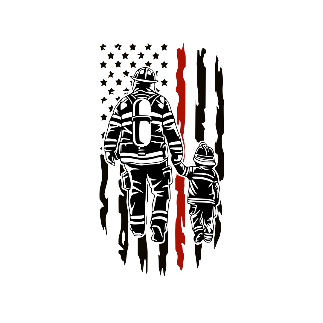Firefighter & Child US Flag Design (digital File) - Etsy