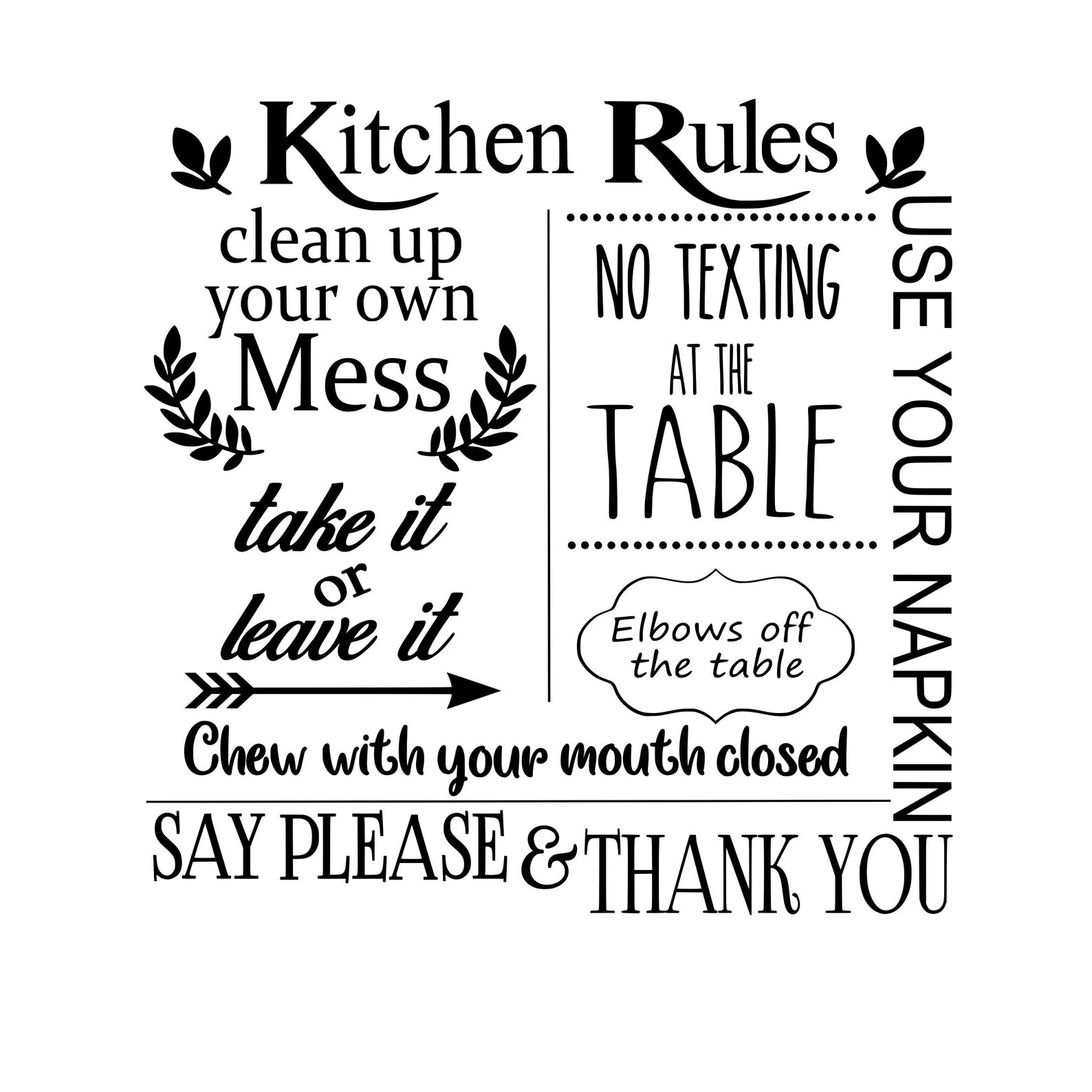 DIY Kitchen Rules Sign Kitchen Rules Digital Png Jpg Pdf - Etsy