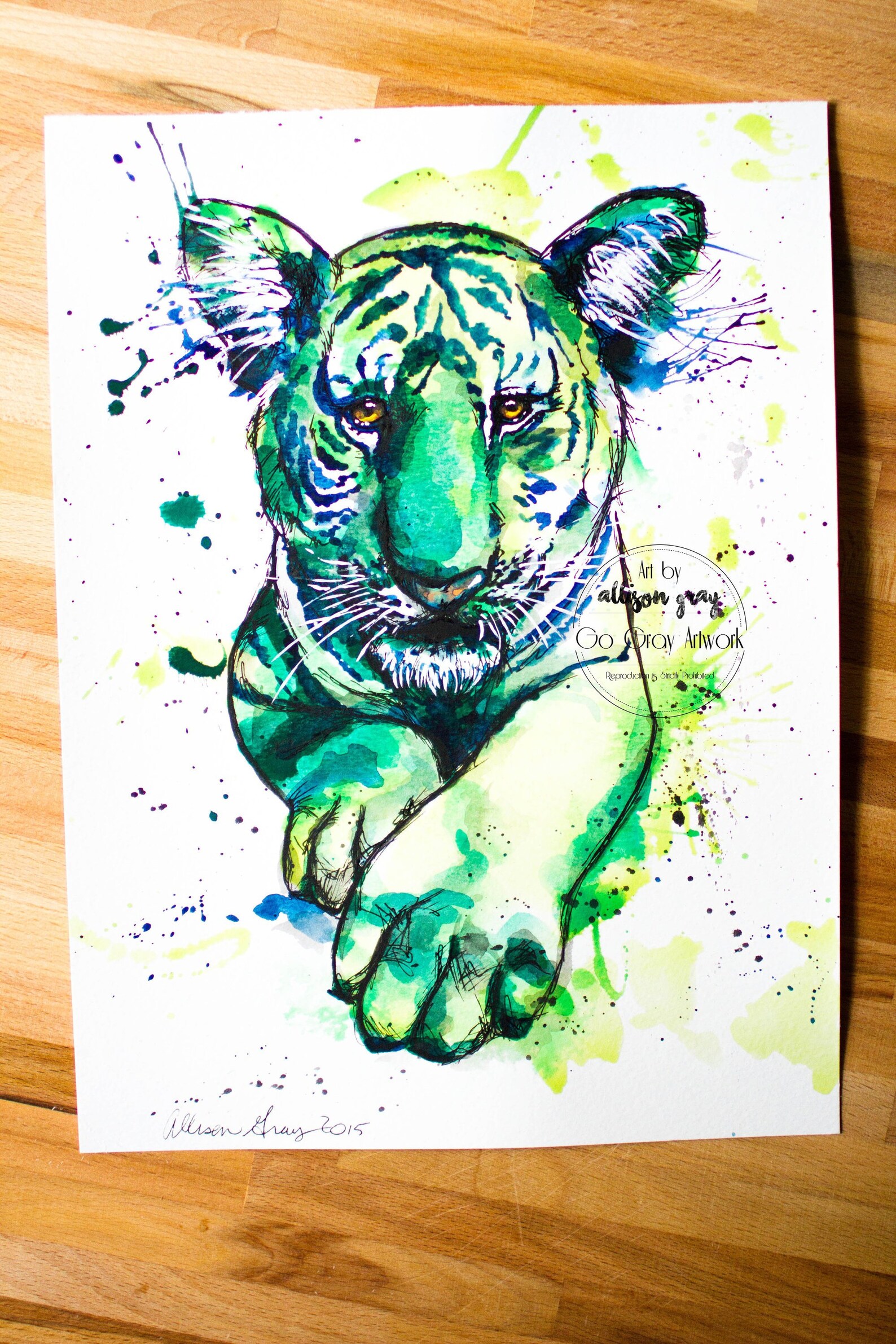8x10 Green Tiger Watercolor PRINT Painting Giclee Print - Etsy