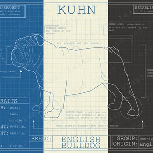 Dog Breed Blueprint Custom Pet Portrait English Bulldog Poster Blue ...