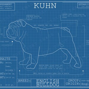 Dog Breed Blueprint Custom Pet Portrait English Bulldog Poster Blue ...