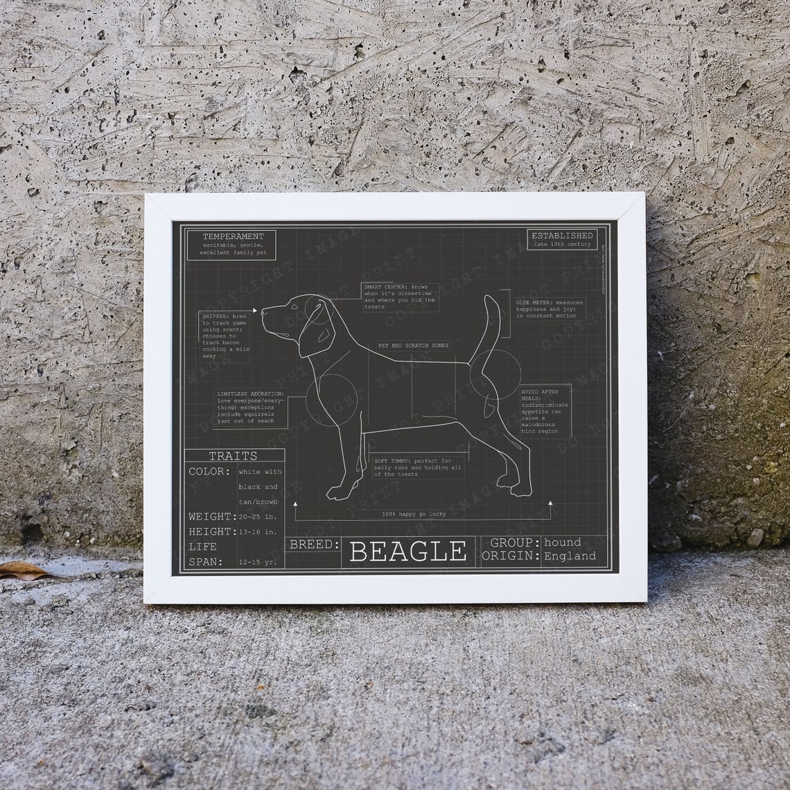 Dog Breed Blueprint Custom Pet Portrait Beagle Puppy Poster | Etsy