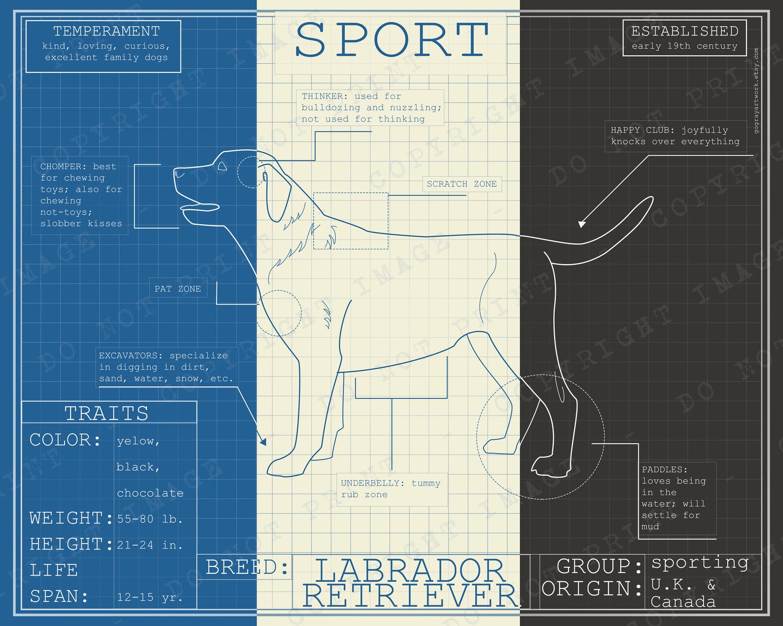 Dog Breed Blueprint Custom Pet Portrait Labrador Puppy Poster | Etsy