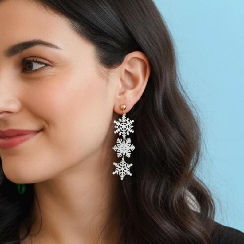 Snowflake Dangle Earrings – Winter Christmas Jewelry - Etsy