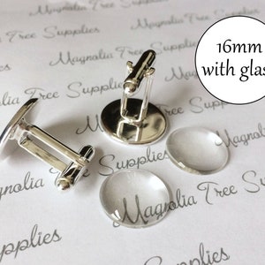 16mm Silver Cufflink Kit, DIY Cuff Links, Silver Bezel Settings ...