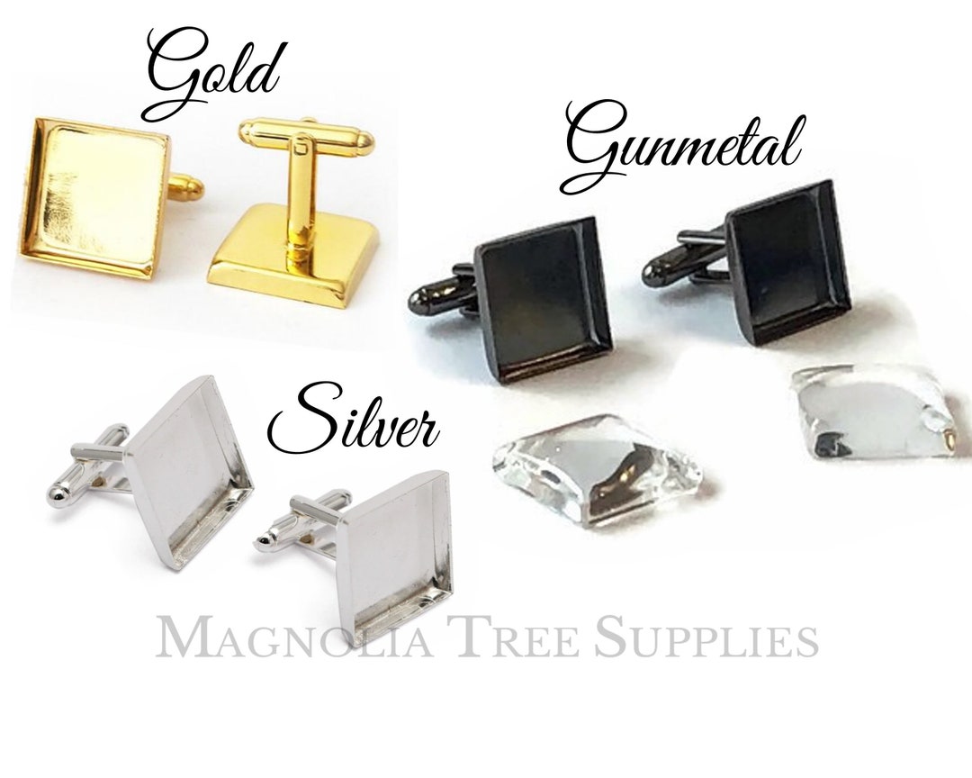 Square Cufflinks Kit, DIY Cufflinks, Square Cufflink Kit, Bezel Setting ...