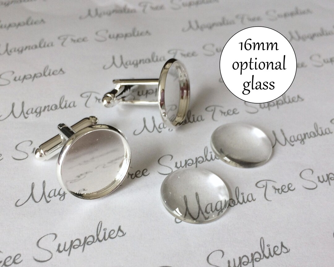 16mm Silver Cufflink Kit, DIY Cuff Links, Silver Bezel Settings ...