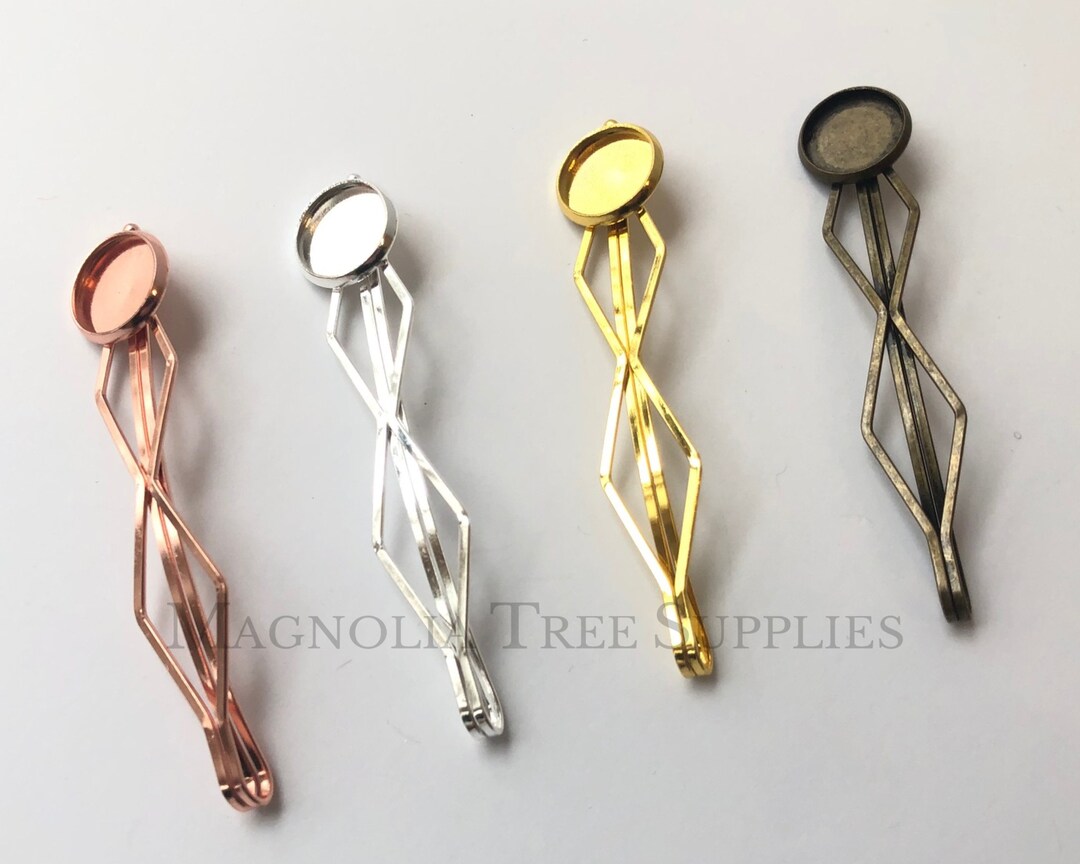 Geometric Hair Pin With 12mm Bezel Setting, Hair Clip Bobby Pin 12mm ...